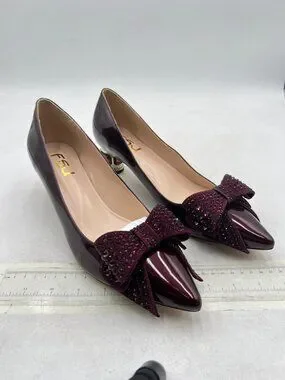 FSJ | Shoes | Fsj Brown Pointed Toe Crystal Pump Rhinestone Bow Block ...
